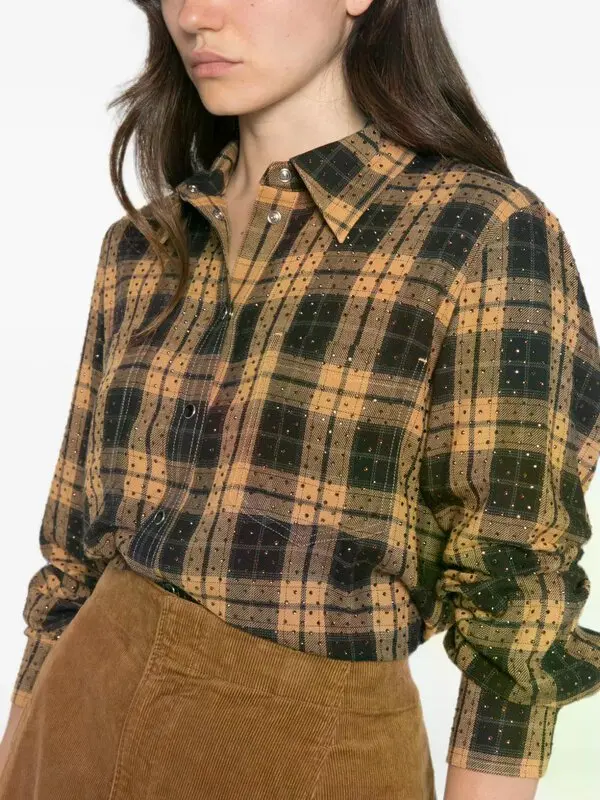 Pinko Rhinestone-embellished Checked Shirt