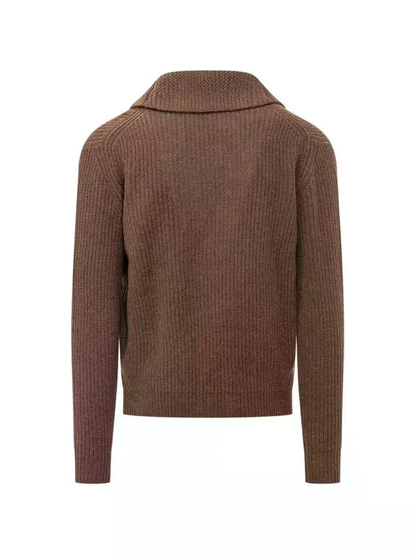 RAKKI Ribbed-knit Shawl-collar Cardigan