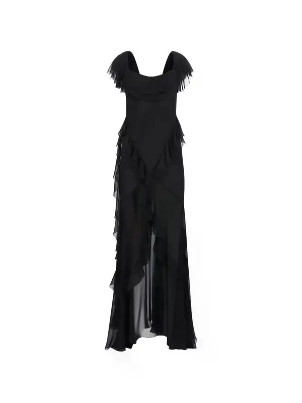 Nina Ricci Ruffled Silk Maxi Dress - Black