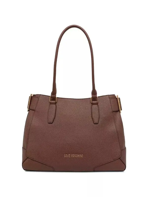 Moschino Buckle-detail Logo-lettering Tote Bag - Brown