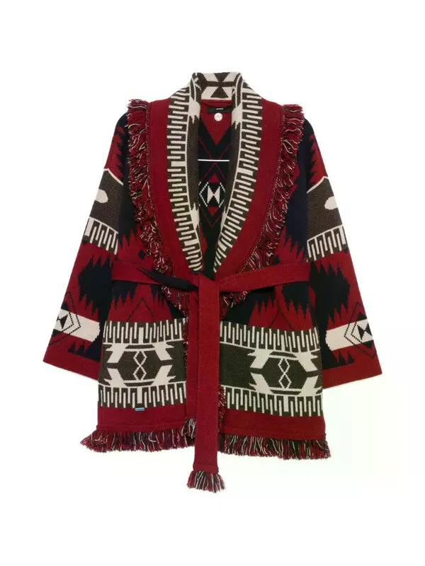 Alanui Fringe-trimmed Jacquard Cardigan - Red