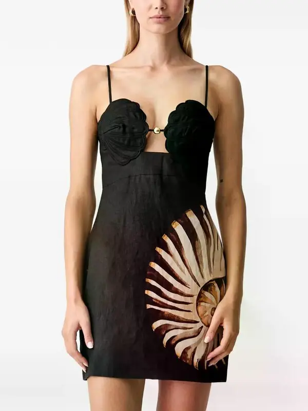 Farm Rio Seashell-print Mini Dress - Black