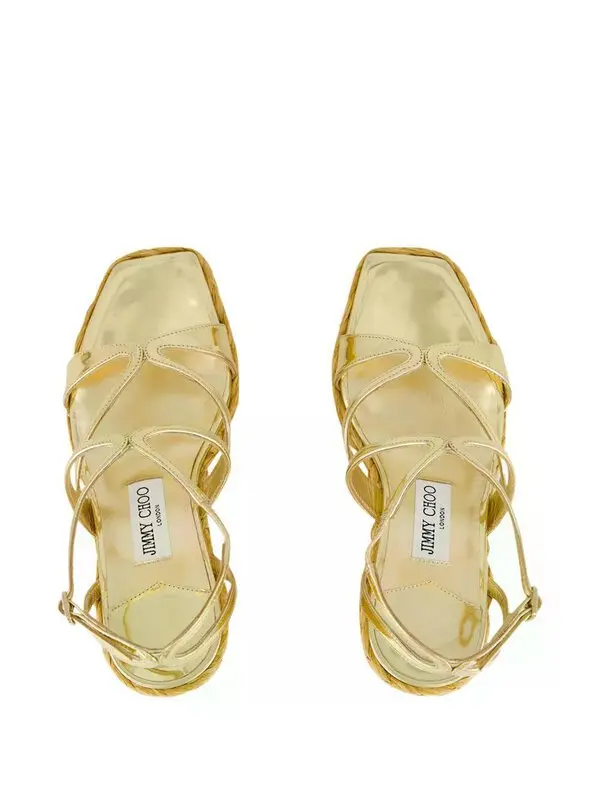 JIMMY CHOO Ayla Liquid-metal Leather Wedge Sandals