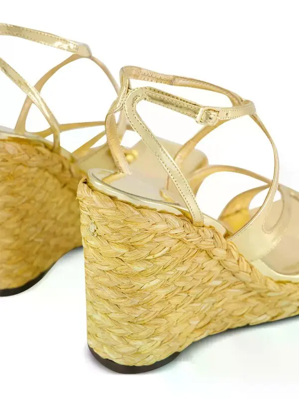 JIMMY CHOO Ayla Liquid-metal Leather Wedge Sandals