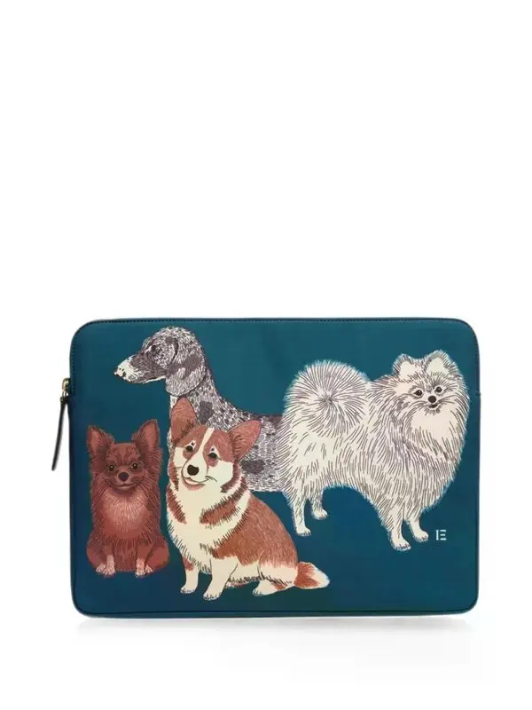 INOUI EDITIONS Dog-print Leather Laptop Cover - Blue