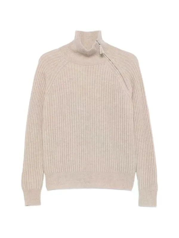 ALLUDE Ribbed Zip-neck Sweater