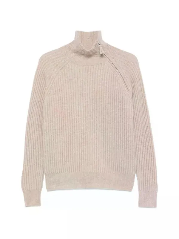 ALLUDE Ribbed Zip-neck Sweater