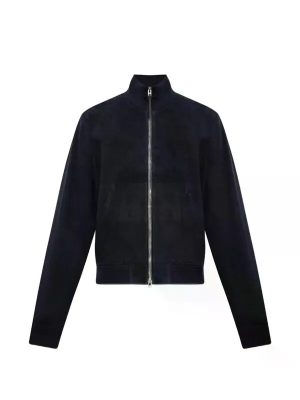 TOM FORD Suede Front Merino Full Zip Cardigan