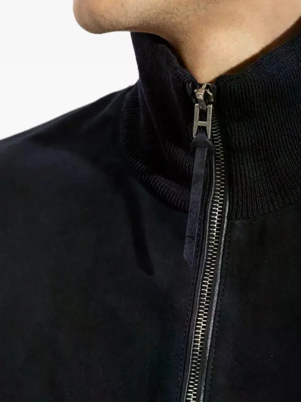 TOM FORD Suede Front Merino Full Zip Cardigan