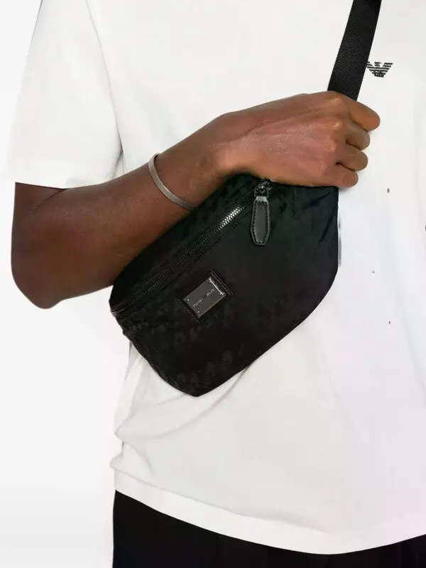 Emporio Armani Monogram-pattern Logo-plaque Belt Bag - Black