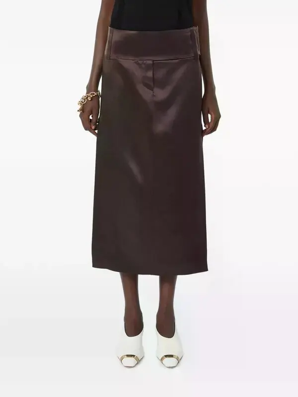Max Mara Straight-fit Long Satin Skirt Chocolate - Brown
