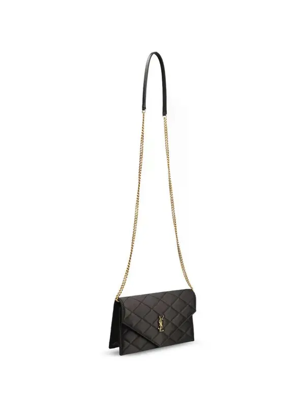 Saint Laurent Paris Chain Wallet In Satin - Black