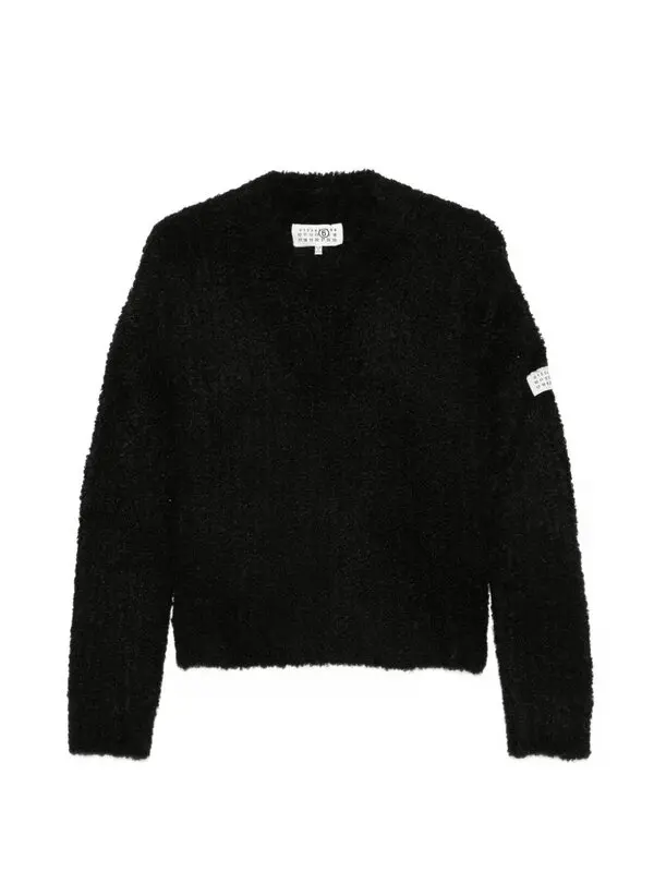 MAISON MARGIELA Boucle Texture Logo Patch Sweater - Black