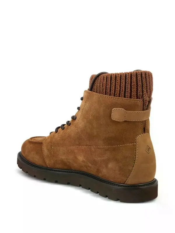 Loro Piana Suede Ankle Boots With Ribbed Knit Collar