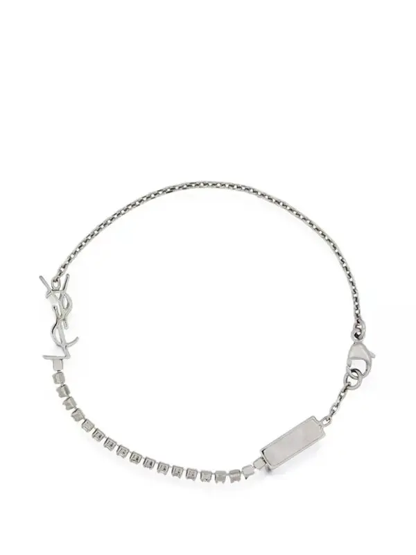 Saint Laurent Cassandre Charm Bracelet With Rhinestones - Silver