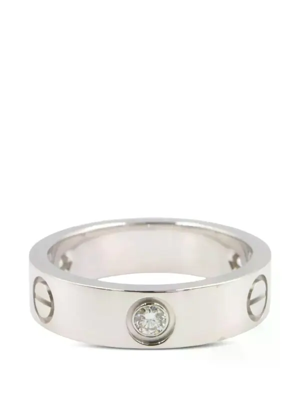 Cartier 18k White Gold Diamond Engraved Logo Ring - Silver