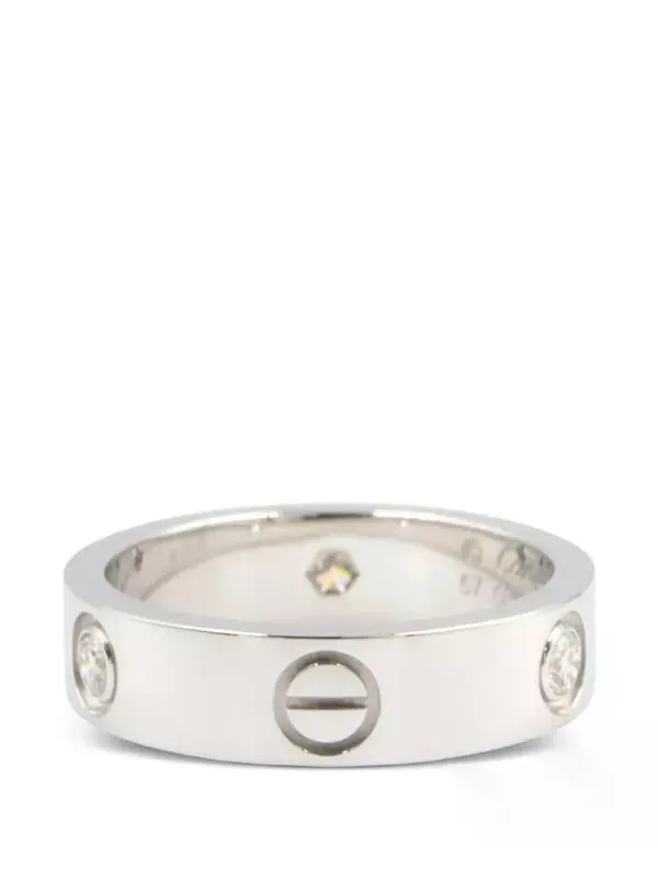 Cartier 18k White Gold Diamond Engraved Logo Ring