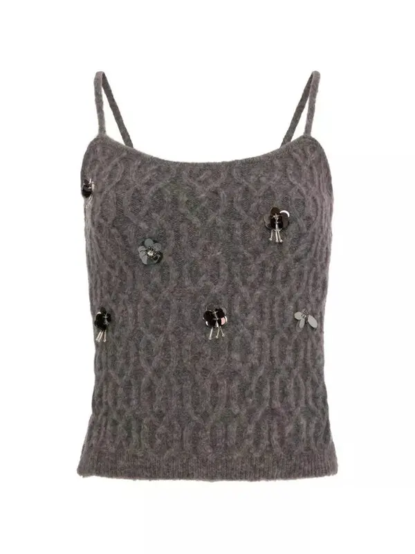 FRACOMINA Floral-appliqués Cable-knit Tank Top - Grey