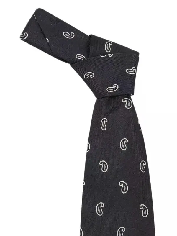 LARDINI Paisley Print Silk Neck Tie - Black