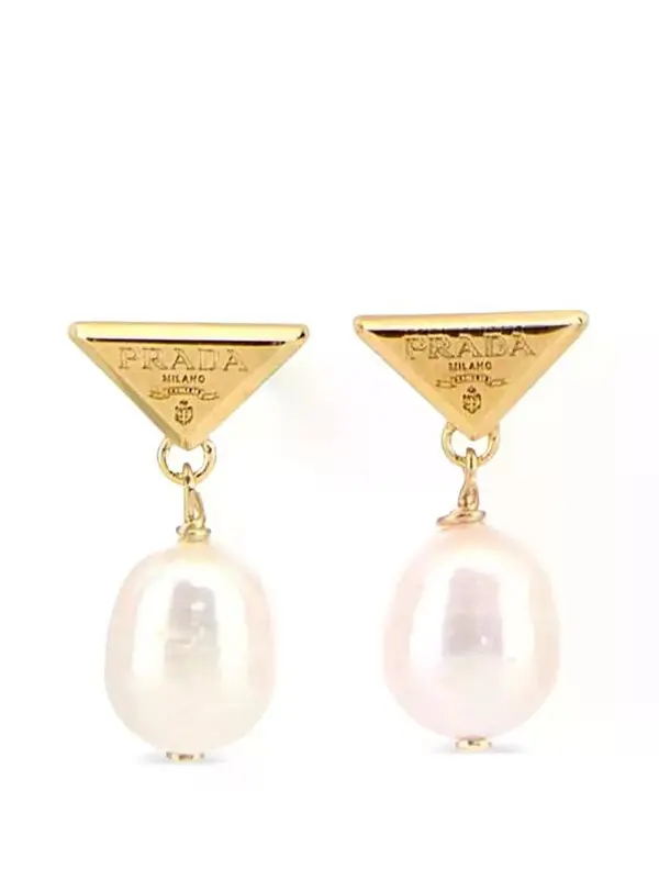 Prada Two-tone Pearl And Metal Drop Earrings - Gold