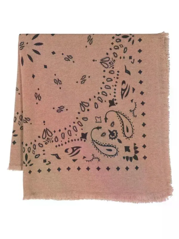 KUJTEN Bandana-print Ribbed Cashmere Scarf - Brown
