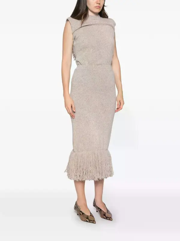 ELY ELY Knitted Midi Skirt With Fringe Trim