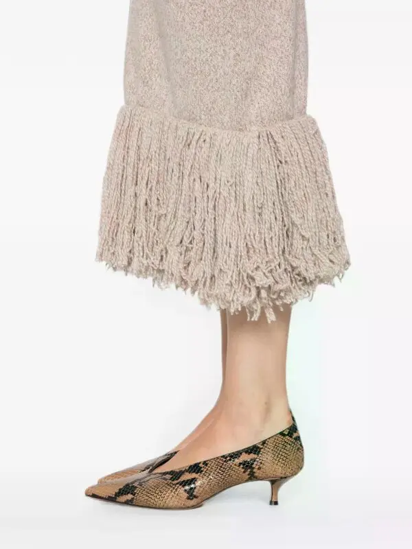 ELY ELY Knitted Midi Skirt With Fringe Trim