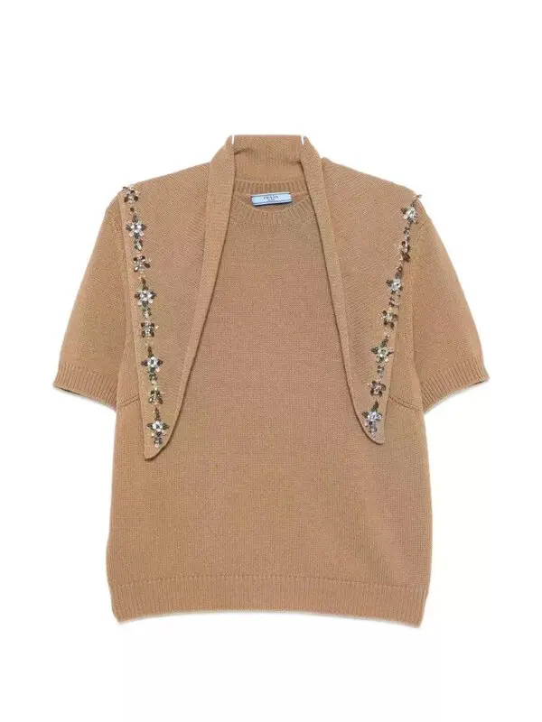 Prada Crystal-embellished Cashmere Jumper - Neutrals