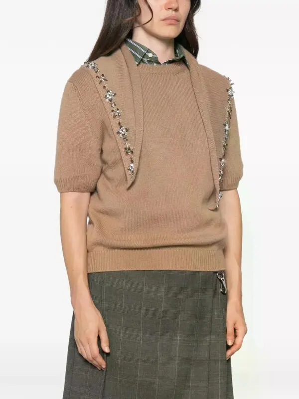 Prada Crystal-embellished Cashmere Jumper - Neutrals
