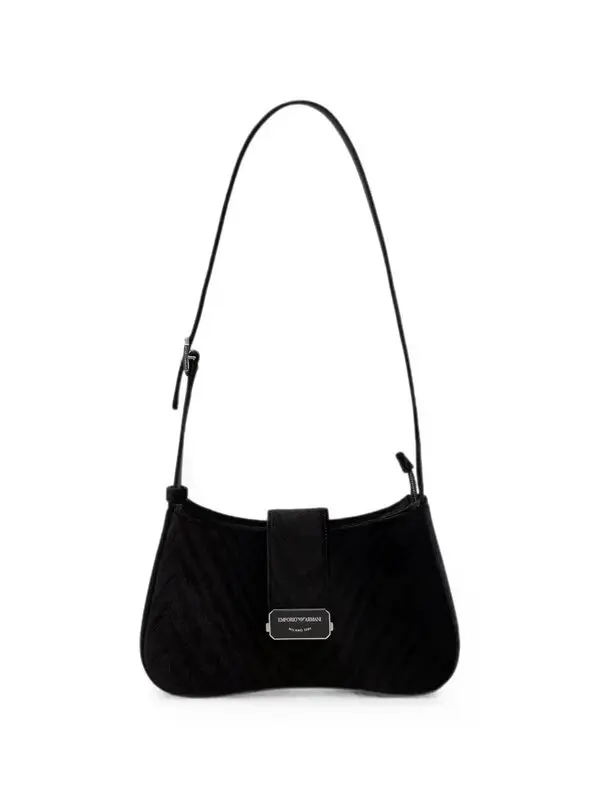 Emporio Armani Hobo Shoulder Bag In Moiré Velvet With A Flap Closure - Black