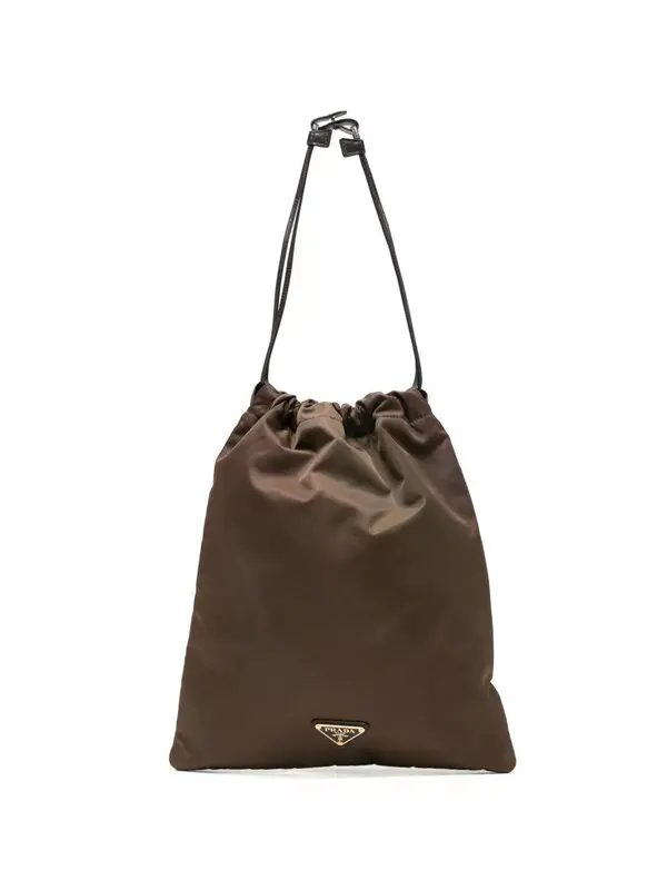 Prada Logo-plaque Drawstring Tote Bag - Brown