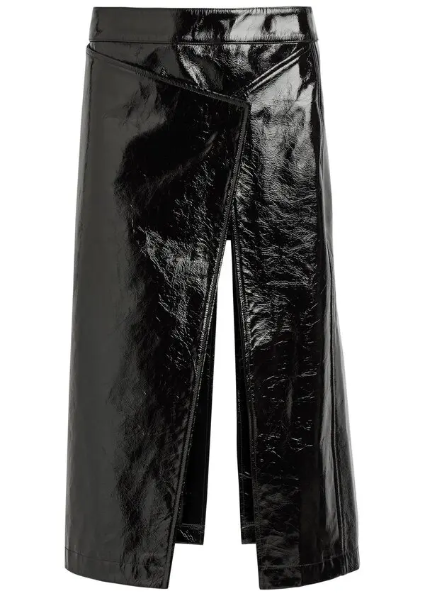 ARMARIUM Ember Glossed Leather Midi Wrap Skirt