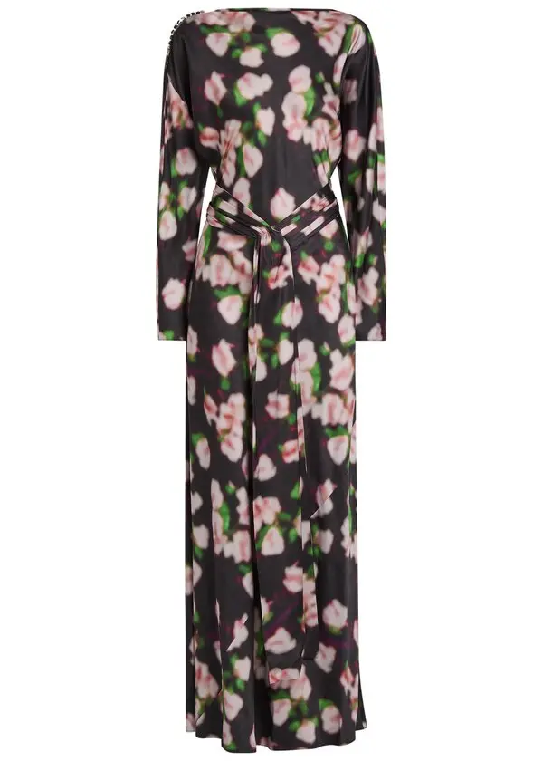 PATRICK MCDOWELL Ninette Floral-print Belted Satin Maxi Dress - Multicoloured