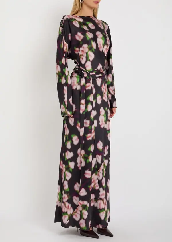 PATRICK MCDOWELL Ninette Floral-print Belted Satin Maxi Dress