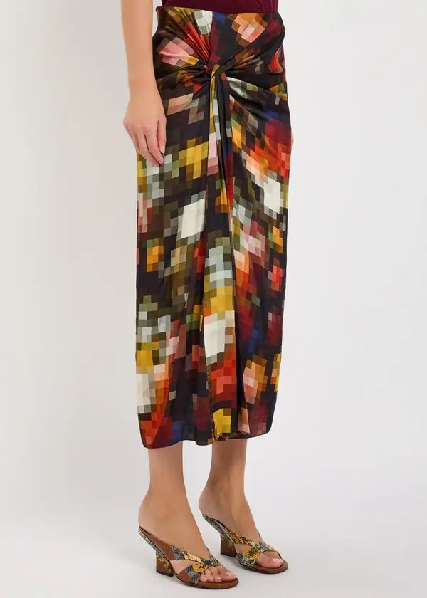 Dries Van Noten Printed Satin Midi Skirt