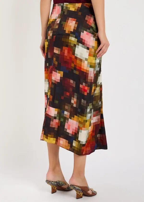Dries Van Noten Printed Satin Midi Skirt