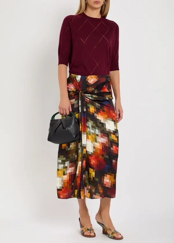 Dries Van Noten Printed Satin Midi Skirt