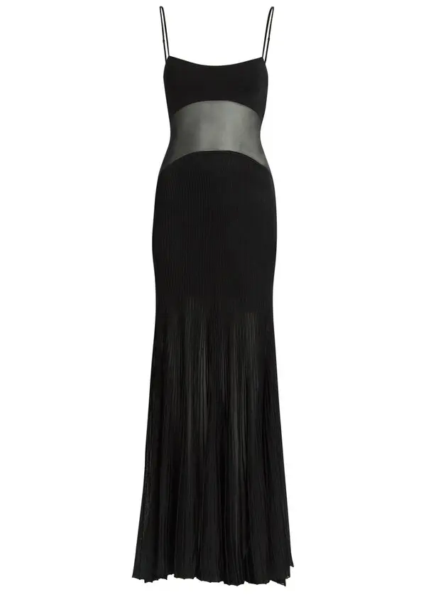 Galvan Belladonna Mesh And Fine-knit Maxi Dress - Black