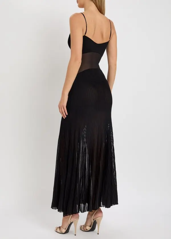 Galvan Belladonna Mesh And Fine-knit Maxi Dress