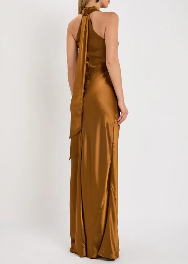 Galvan Pandora Scarf-neck Satin Gown
