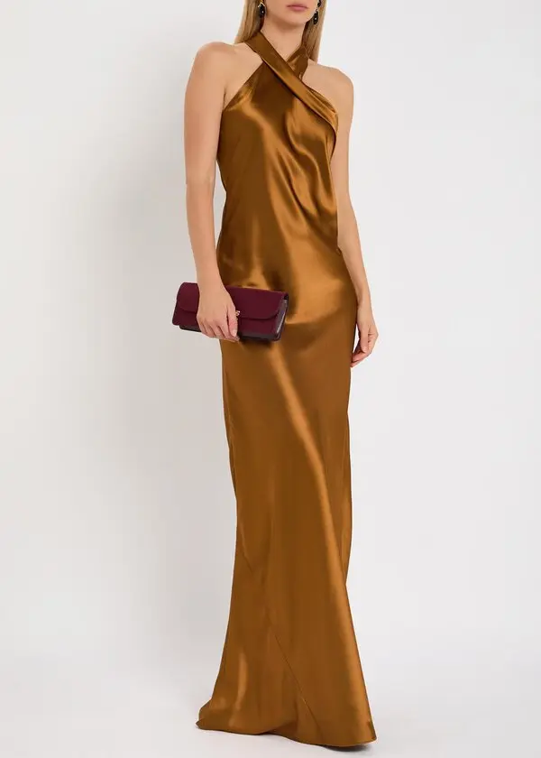 Galvan Pandora Scarf-neck Satin Gown