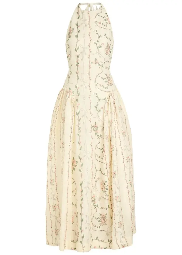 Agua Bendita Balsa Floral-embroidered Linen Maxi Dress - Multicoloured