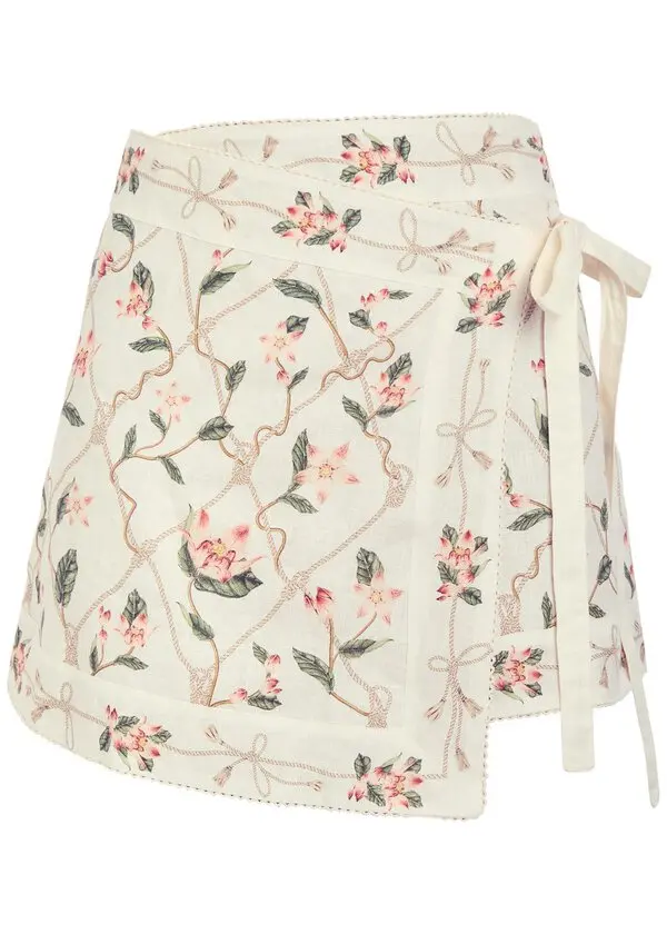 Agua Bendita Luna Floral-print Linen Mini Wrap Skirt - Multicoloured