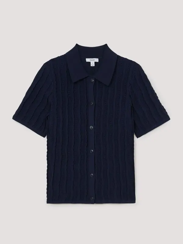 REISS Short-sleeve Knitted Shirt With Stitch Detail