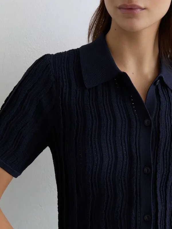 REISS Short-sleeve Knitted Shirt With Stitch Detail