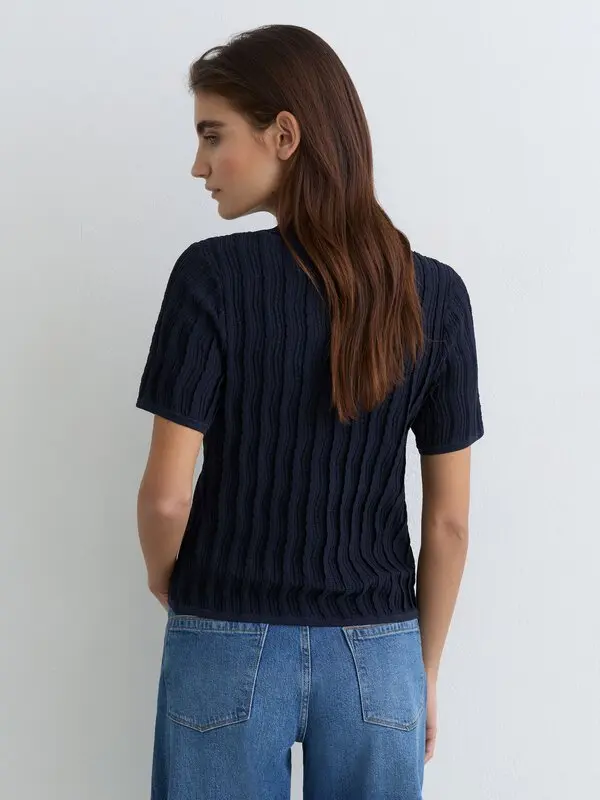 REISS Short-sleeve Knitted Shirt With Stitch Detail