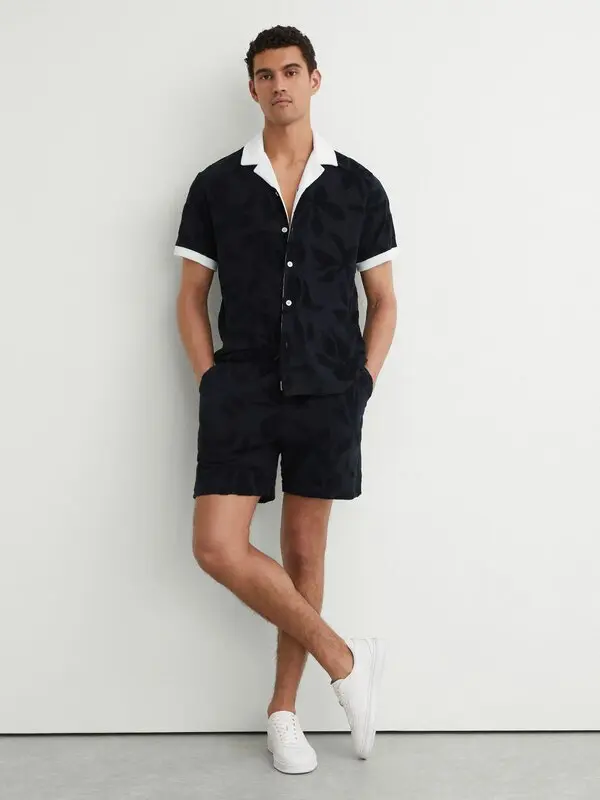REISS Towelling-jacquard Drawstring Shorts