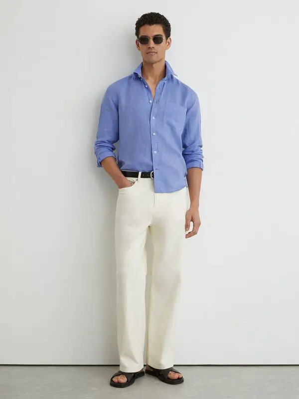 REISS Linen Regular-fit Button-down Shirt - Buddy Blue