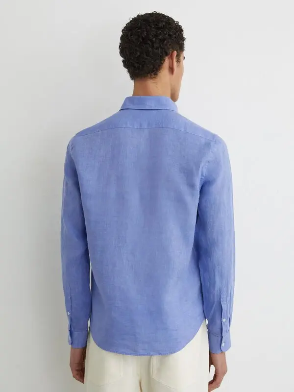 REISS Linen Regular-fit Button-down Shirt - Buddy Blue