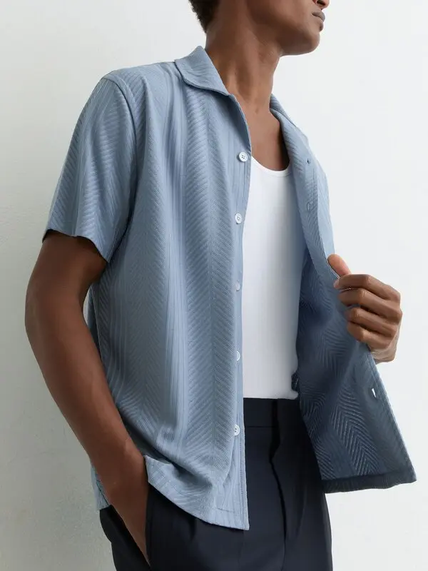 REISS Jacquard Cuban-collar Shirt